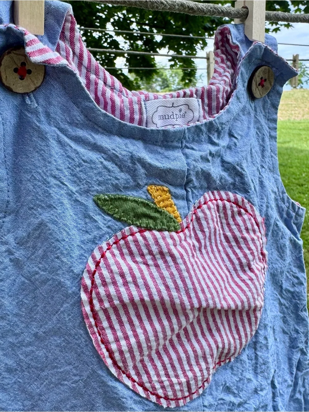 Mud Pie | One Pieces | Mud Pie Apple Applique Chambray Romper 36m ...